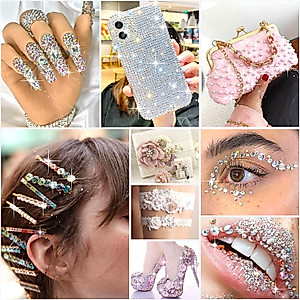 Vodolo Hair Jewels,2472 Pcs Hair Gems,Diamond Hair Accessories for Women Girl,Hair Pearls Jewelry Stick On,Bling Stickers Rhinestone Self Adhesive for Prom,Face,Makeup,Eye,Nail,