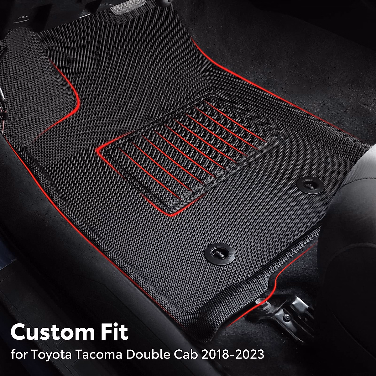 CreeKT for Toyota Tacoma Floor Mats 2023 2022 2021 2020 2019 2018 (Double Cab ONLY), for Toyota Tacoma Accessories 2018-2023 for Tacoma 3rd GenAll Weather Floor Mats Liners