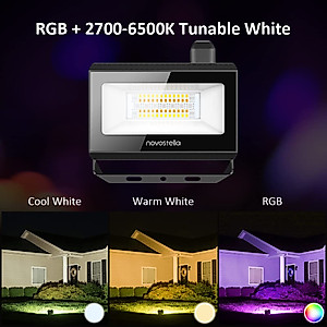 NOVOSTELLA Smart Led Flood Lights Outdoor 200w Equivalent, Halloween RGB+CW Color Changing Spotlights APP Control Stage Landscape Lights, 2700K-6500K IP66 Waterproof Uplight Wall Washer Light (4 Pack)