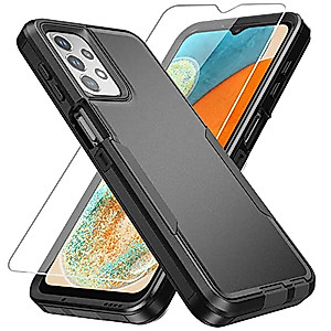Warsia for Samsung Galax A23 5G/4G Case,[Not Fit A23 5G UW Version] with Screen Protector,[Military Grade Drop Tested] Heavy-Duty Tough Rugged Shockproof Protective Phone Case for Galax A23 5G, Black