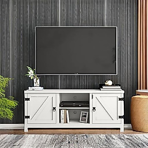 Panana Modern Farmhouse TV Stand for 65 inch TV, Entertainment Center with Storage and Open Shelves, Wood TV Stands TV Table Stand for Living Room, Bedroom (White, for 32"-65" TV)
