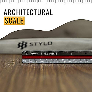 Stylo Aluminum Architect Scale Ruler 12" Laser Etched Triangle Drafting Ruler with Color - Coded Grooves for Blueprint, Drafting and Drawing - Imperial Architectural Scale Ruler for Blueprints