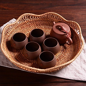 amololo Hademade Flower Shape Fruit Basket Food Caddy Snack Storage Tray Dinning Room Bowl (2-Size S+L)