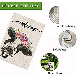 Spring Garden Flag Welcome Floral Crown Cow Garden Burlap Flag 12.5 x 18 Inch Vertical Double Sided Spring Summer Flags Outdoor Decorations Farmhouse Yard Home Decor