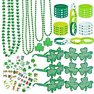 96Pcs St. Patricks Day Party Favors Set Shamrock Glasses Necklaces Bracelets Tattoos St. Patrick's Day Accessories Decorations Supplies