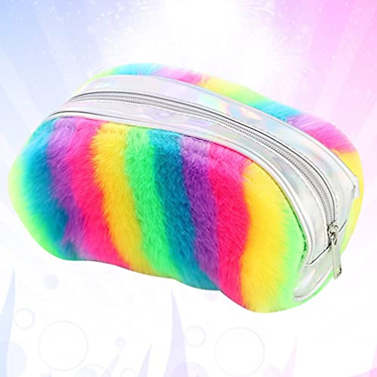 Plush Pencil Case Pen Bag: Zipper Rainbow Pencil Pouch Make Up Cosmetic Bag Stationary Organizers for Girls Boys Home School