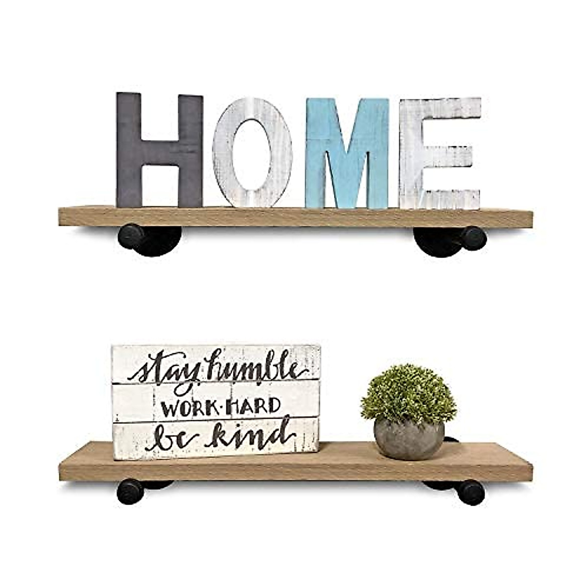 Rustic Farmhouse Reclaimed Wood Shelves | Barnwood Shelves | Set of 2 | 24 Inches (Genuine Salvaged/Reclaimed) | with Black Industrial Pipe Brackets | Made in USA (Ohio) | 24" x 1" x 6"