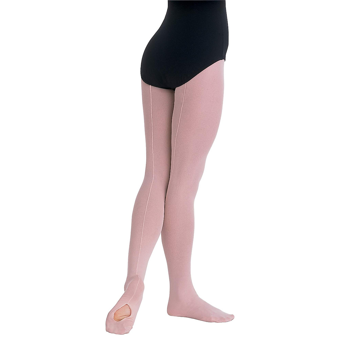 Body Wrappers Children's TotalSTRETCH Mesh Back Seam Convertible Tights (Ballet Pink, 6X-7) - C45