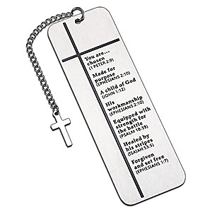 Christian Gifts Bookmarks for Women Men Son Daughter Christmas Birthday Religious Presents Adult Girl Boy Baptism Gift Bible Book Marker with Chain Cross for Catholic Friend Sister Coworker Booklover