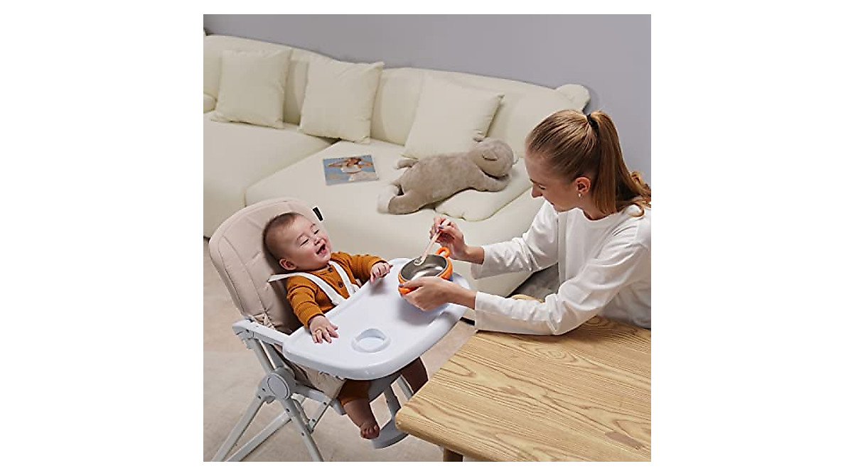 Pamo Babe High Chair for Toddlers - Adjustable & Wipeable Beige Seat