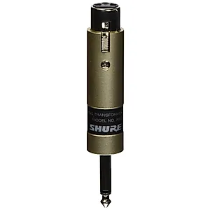 Shure A85F Line Matching Transformer - Low Z Female XLR to High Z 1/4-Inch Phone Plug connects a Balanced Low Impedance Microphone Output to an Unbalanced High Impedance Input