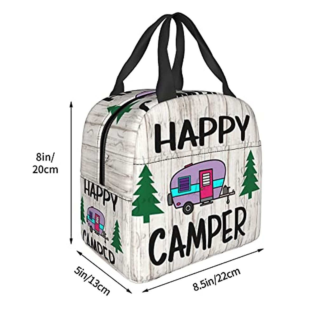 ZOBOTA Reusable Happy Camper Printed Handheld Lunch Bag, Insulated Lunch Box For Men And Women, For Work, Picnics Or Travel