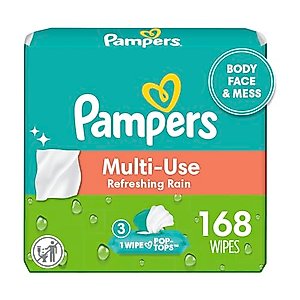 Pampers Baby Wipes Multi-Use Refreshing Rain 3X Pop-Top Packs 168 Count