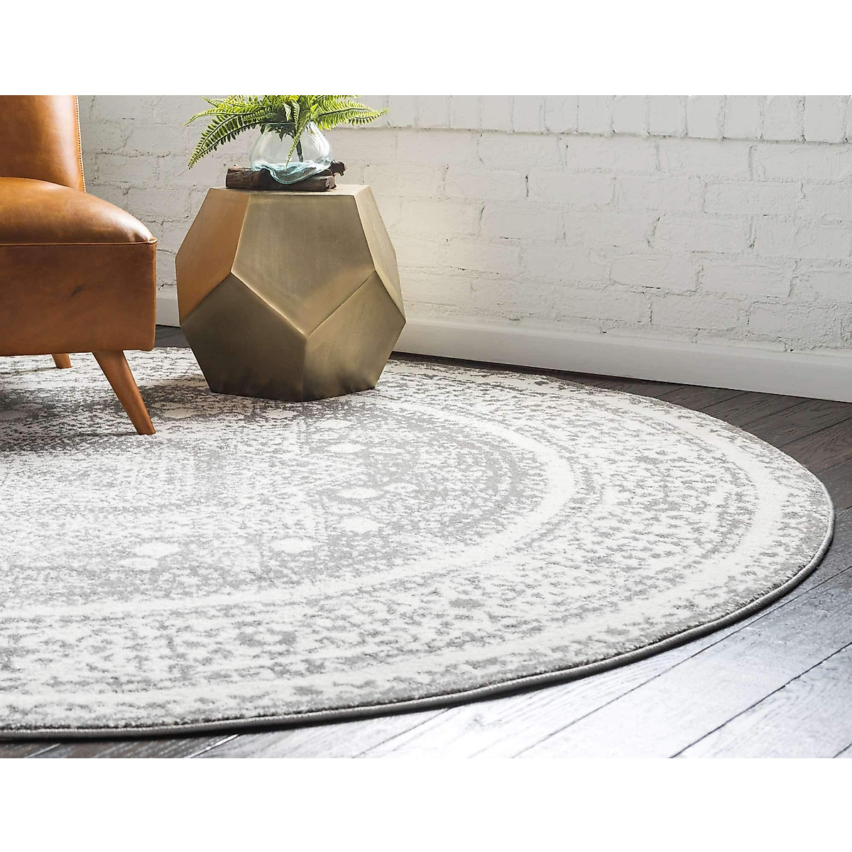 Unique Loom Rosso Collection Traditional, Medallion, Distressed, Bohemian, Vintage, Southwestern Area Rug, 4 ft x 4 ft, Gray/Ivory