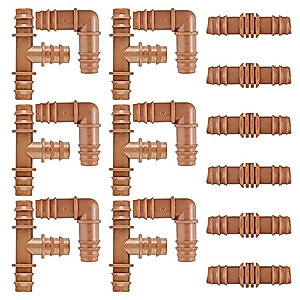 18PCS Irrigation Fittings Kit for 1/2" Tubing (0.520-0.600" ID) Drip Line Connectors - 6 Tees 6 Couplings 6 Elbows, Drip Irrigation Fitting Set Drip or Sprinkler Systems