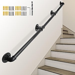 SCIEO 11.4FT Hand Rails for Indoor Stairs Industrial Staircase Handrail, Wall Mount Stair Banister Railing Metal Galvanized Steel Handrails Non-Slip Grab Bar for Indoor Outdoor Steps Stairs Porch