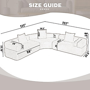 JUSTONE 111" Sectional Sofa for Living Room,Oversized Combination Sofa,Curved Sofa,Semicircular Modular Sofa with 4 Pillows for Home Office,3 Piece Free Combination(Black)