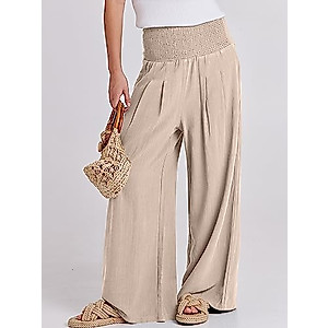 ANRABESS Women Linen Palazzo Pants Summer Boho Wide Leg High Waist Casual Lounge Pant Trousers with Pocket 1091mixing-S