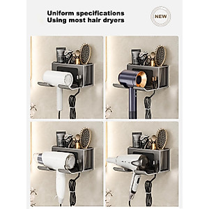 Hair Dryer Holder Wall Mounted, with Individually Removable and Washable Organizer Box, Aluminum Blow Dryer Holder Weight Capacity 10 kg (22 lbs), for Bathroom, Salon, Bedroom Organizers & Storage