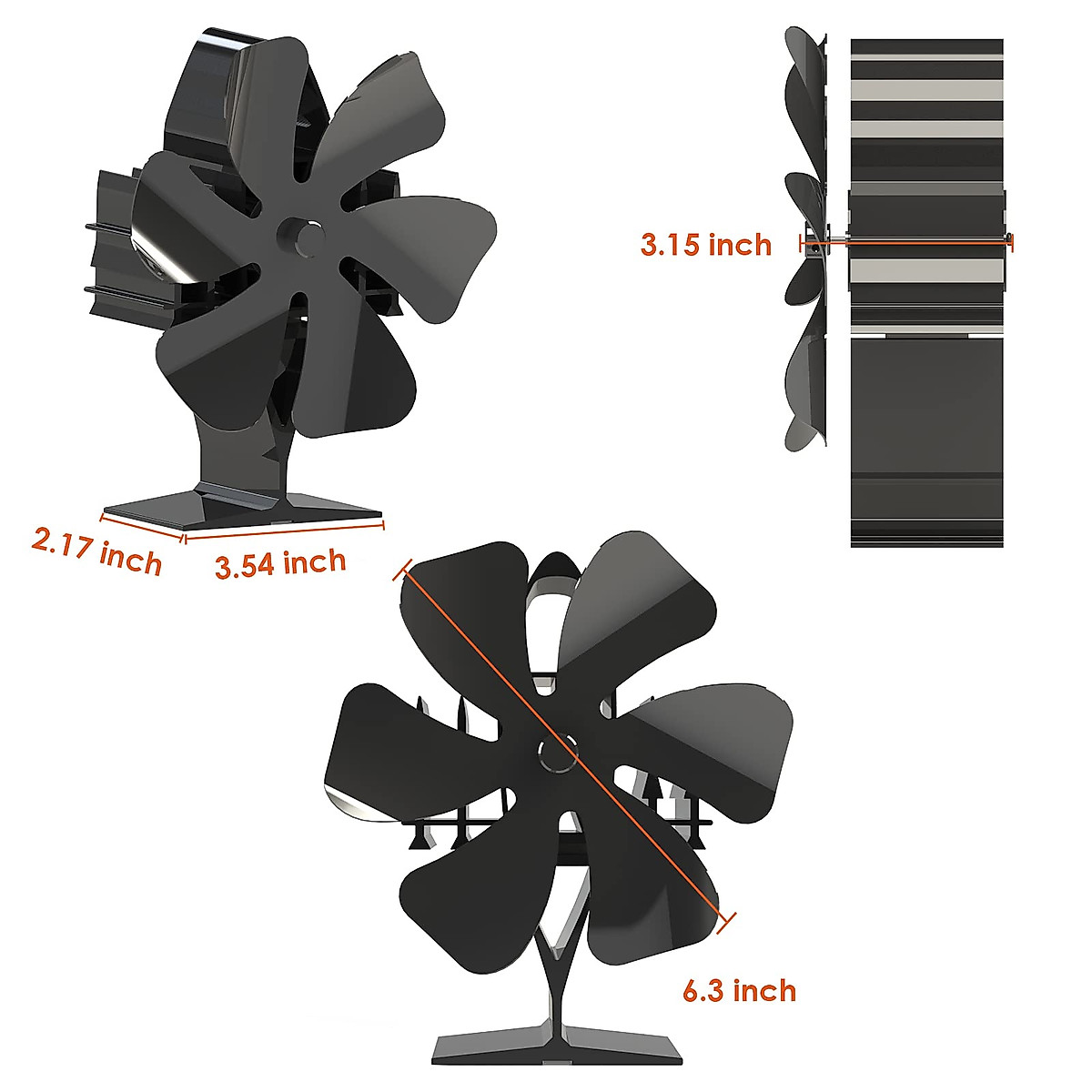 GQLife-ing Heat Powered Stove Fan, 6 Blades Wood Fan with Magnetic Thermometer, Non Electric Fireplace Silent Motor for Wood/Log Stoves/Fireplace, Efficiently Circulate Warm Air Saving Fuel Black