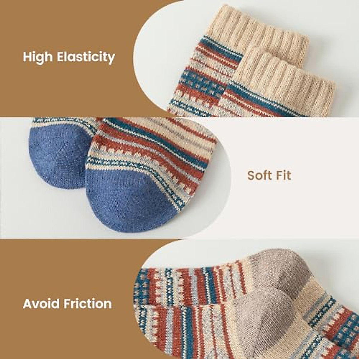 Loyaidn 5 Pairs Womens Wool Socks - Thick Soft Women's Socks, Winter Warm Boot Socks for Women Men, Fall Socks, Multicolored