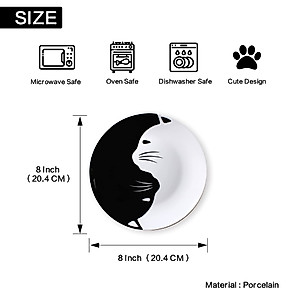 LEADEX Black and White Cat Porcelain Plate Set, Best Gift For Cat Lover (8-inch salad plate set)