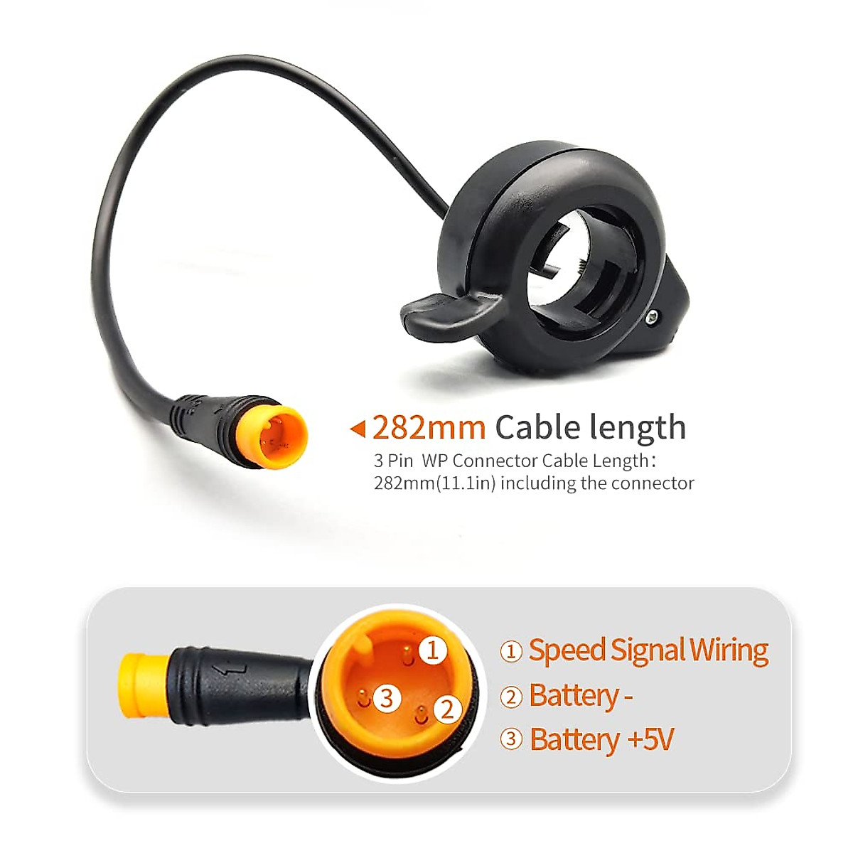 Electric Bicycle Thumb Throttle WUXING, FT-21X Finger Throttle, 12-72V Universal,Speed Control for Ebike Pocket Razor Scooter Accessories Part, (Waterproof Plug（WP-3Pin）)