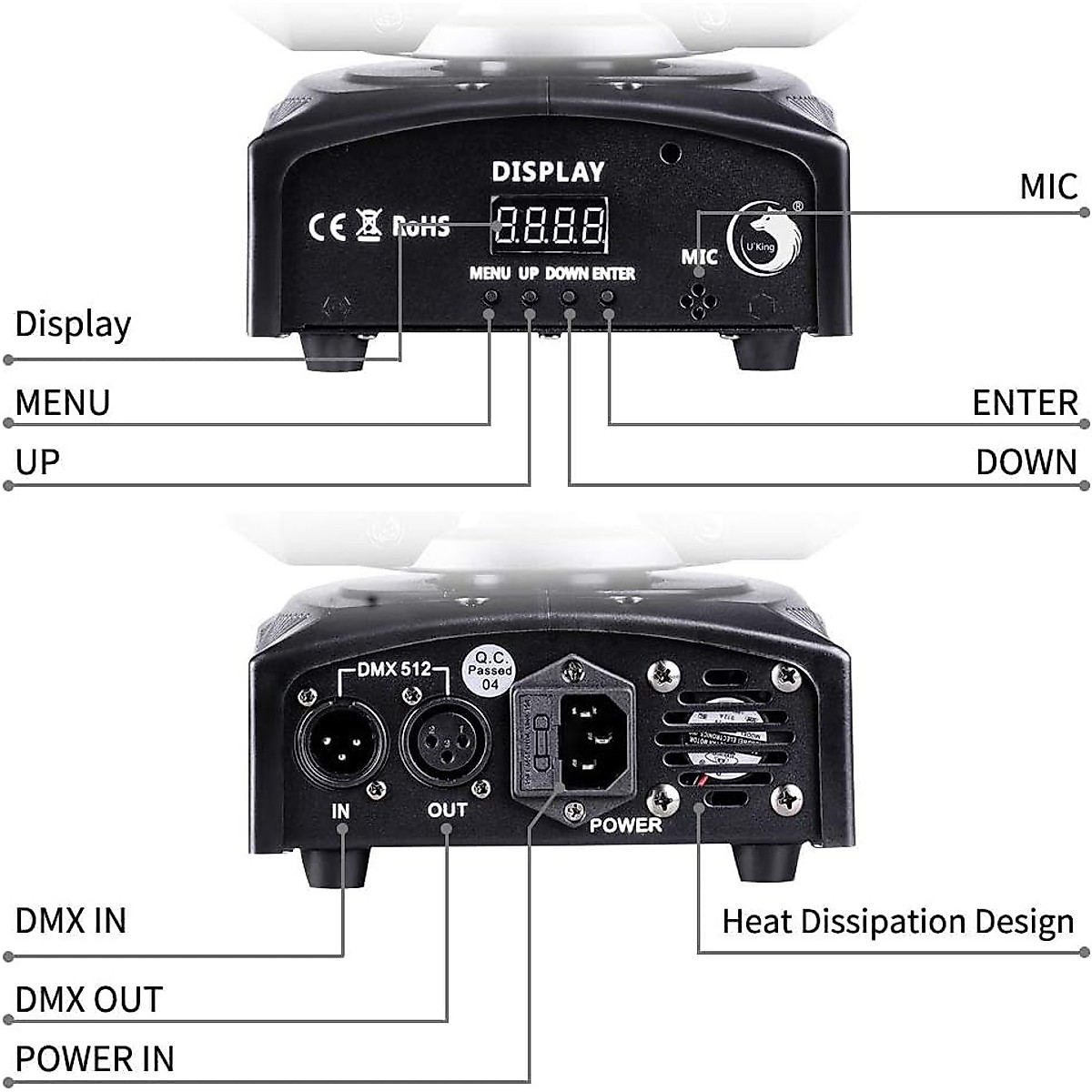 U`King 50W LED Moving Head Light with Remote 8 GOBO 8 Pattern Spotlight by DMX Controlled 11 Channel for Disco Club Party Stage Lighting Shows