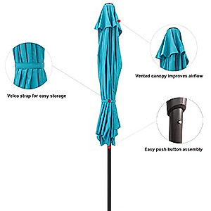 C-Hopetree 9 ft Half Round Outdoor Patio Market Wall Umbrella with Tilt, Aqua Blue