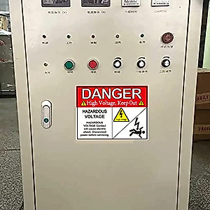 Hazardous Voltage Safety Warning Sticker 3" X 4" Danger Voltage Warning Keep Out Label Decal Vinyl Adhesive High Voltage Electrical Safety Warning Sign Sticker for Battery Bank, in-Wall Safe 8 Pack