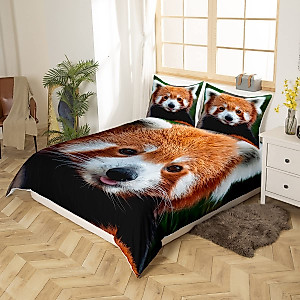 Feelyou Red Panda Duvet Cover Cute Panda Bedding Set for Kids Boys Girls Wild Animal Decor Comforter Cover Jungle Wildlife Style Bedspread Cover Bedroom Collection 2Pcs Twin Size