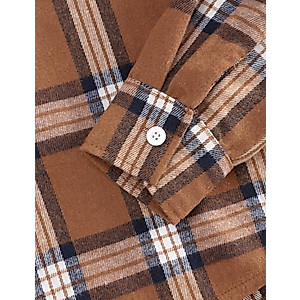 Fuermos Button Down Shirt Men Plaid Shirts Brown XL