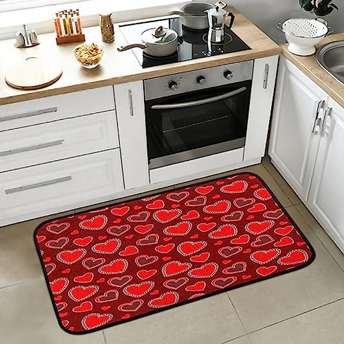 KOBLEN Red Love Heart1 Kitchen Rugs Non Slip Washable Absorbent Kitchen Mats 20x39 inch Cushioned Anti Fatigue Kitchen Floor Mats for in Front of Sink
