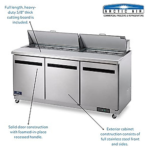 Arctic Air AST72R 71.5-Inch 3-Door Refrigerated Sandwich/Salad Prep Table, 115v