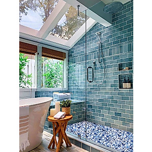Parrotile Blue Shower Floor Pebbles Tile Bathroom Mosaic Backsplash Wall Tiles (5 sheets)