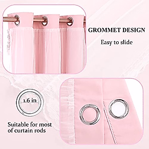 SOFJAGETQ Double Layered Blackout Pink Curtains - Princess Girls Curtains & Draperies Panels for Kids Bedroom Living Room Nursery Pink Lace Hem Room Darkening Curtains, 52x84 inches, 2 PCs