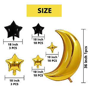 AnnoDeel 37 pcs Moon Star Mylar Balloons, 36inch Big Gold Moon Balloons and Gold Black Star Foil Balloons for Baby Shower Birthday Wedding PartyDecorations