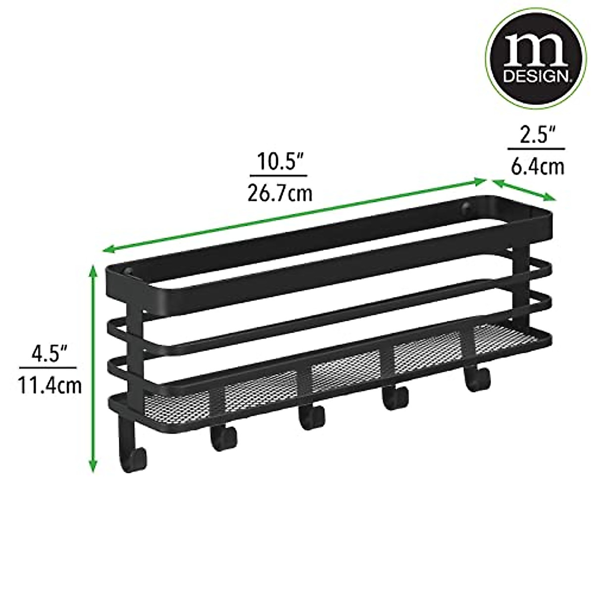 mDesign Metal Wall Mount Mail and Key Holder with 5 Hooks, Hanger Rack Shelf for Home Entryway, Mudroom, Kitchen, Hold Letters, Cards, Magazines, Coats, Umbrellas, Carson Collection, Matte Black