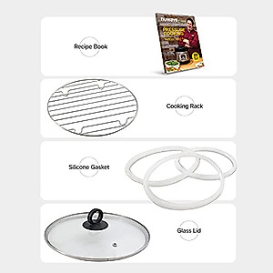 Nuwave Accessory Bundle for 6QT Nutri-Pot Digital Pressure Cooker – Genuine Parts from Original Manufacturer, Tempered Glass Lid, Cooking Rack, 3 Silicone Gaskets & 200-Recipe Cookbook