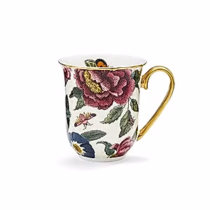 Spode Creatures of Curiosity Collection Cream Floral Coffee Mug, 12 Ounce, Gold Rim and Handle, Made of Fine China, Mugs for Coffee, Tea Cup, Hand Wash
