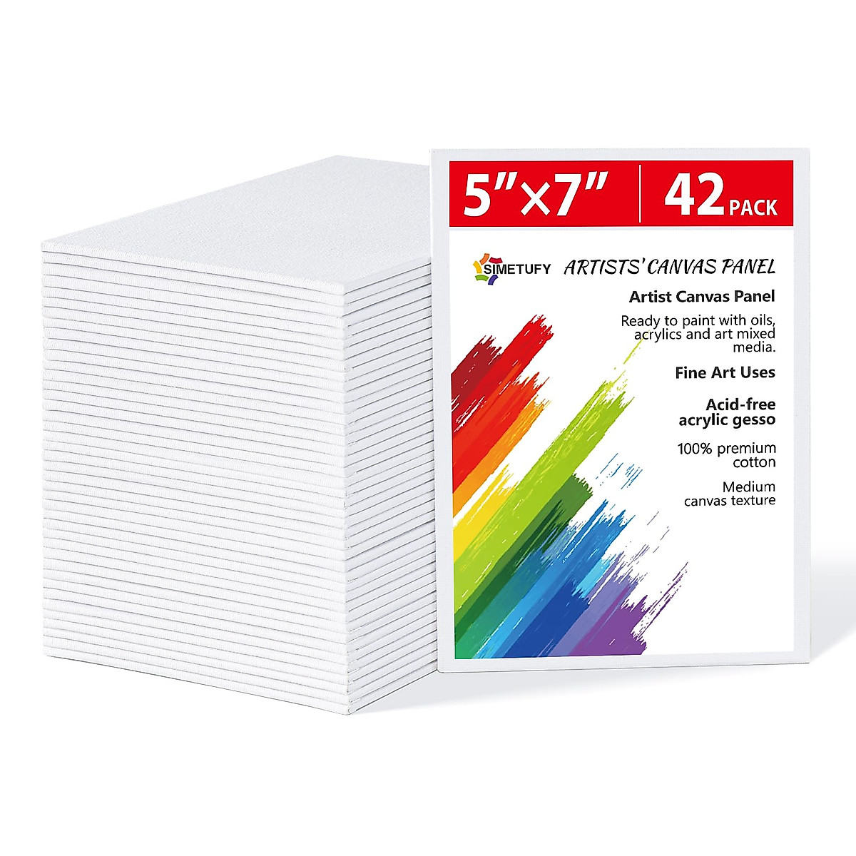 Simetufy 42 Pack 5x7 Inch Canvas Boards for Painting,10 oz Pre-Primed Canvas Panels Acid-Free 100% Cotton Small Canvases Blank Flat Canvas for Acrylics Oil Watercolor Paints