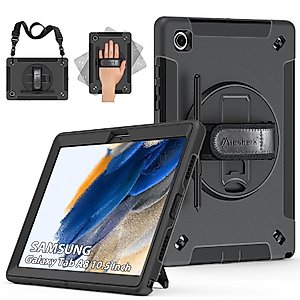 Miesherk Case for Galaxy Tab A8 Case 10.5'' 2022(SM-X200/X205/X207) with Hand/Shoulder Strap-Military Grade Shockproof, Black