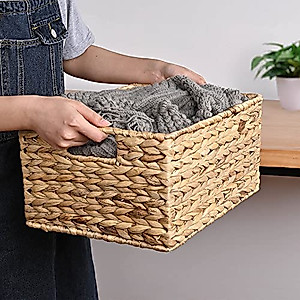 Handwoven Basket Set, 3Pack Water Hyacinth Toilet Paper Basket, Set of Hand-Woven Natural Wicker Storage Basket 14" x 11" x 6 7/8" L, 12 5/8" x 9 7/16" x 5 11/16"M ,11" x 7 7/8" x 4 1/8" S