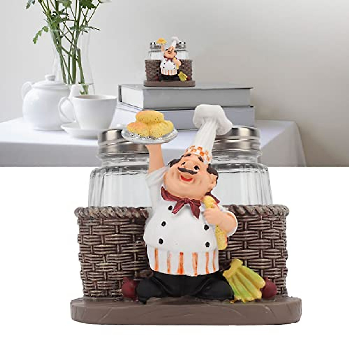 BORDSTRACT Chef Stature Holder, Salt and Pepper Shaker Sets, Chef Statue Bottle Holder Decoration, Spice Storage Box for Kitchen