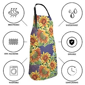Oplp Watercolor Sunflowers Summer 3 Piece Kitchen Set Waterproof Apron with Oven Mitt and Pot Holder Cooking Adjustable Apron Microwave Glove Potholder