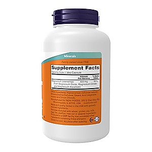 NOW Foods Supplements, Magnesium 400 mg, Enzyme Function*, Nervous System Support*, 180 Veg Capsules