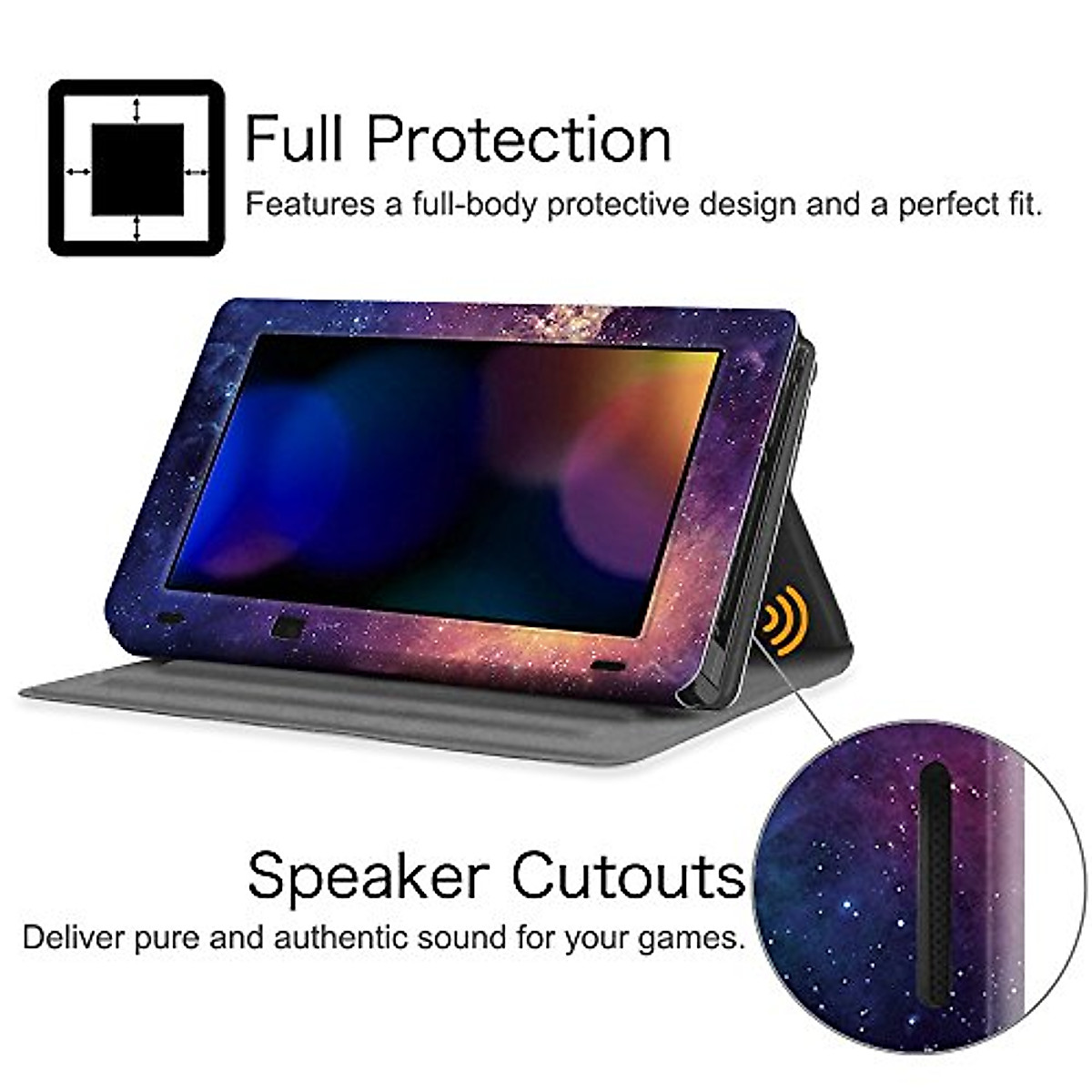 Fintie Protective Case for Nintendo Switch - [Multi-Angle Viewing] Ultra Slim Vegan Leather Play Stand Cover with Elastic Strap for Nintendo Switch 2017 - Galaxy