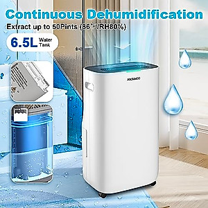 Dehumidifier 4000 Sq. Ft 50 Pint ,ROCSUMOO Dehumidifiers for Home Basements Bedroom with Drain Hose | Quiet Dehumidifier for Medium to Large Room | Dry Clothes Mode | Intelligent Humidity Control with 24HR Timer (White)