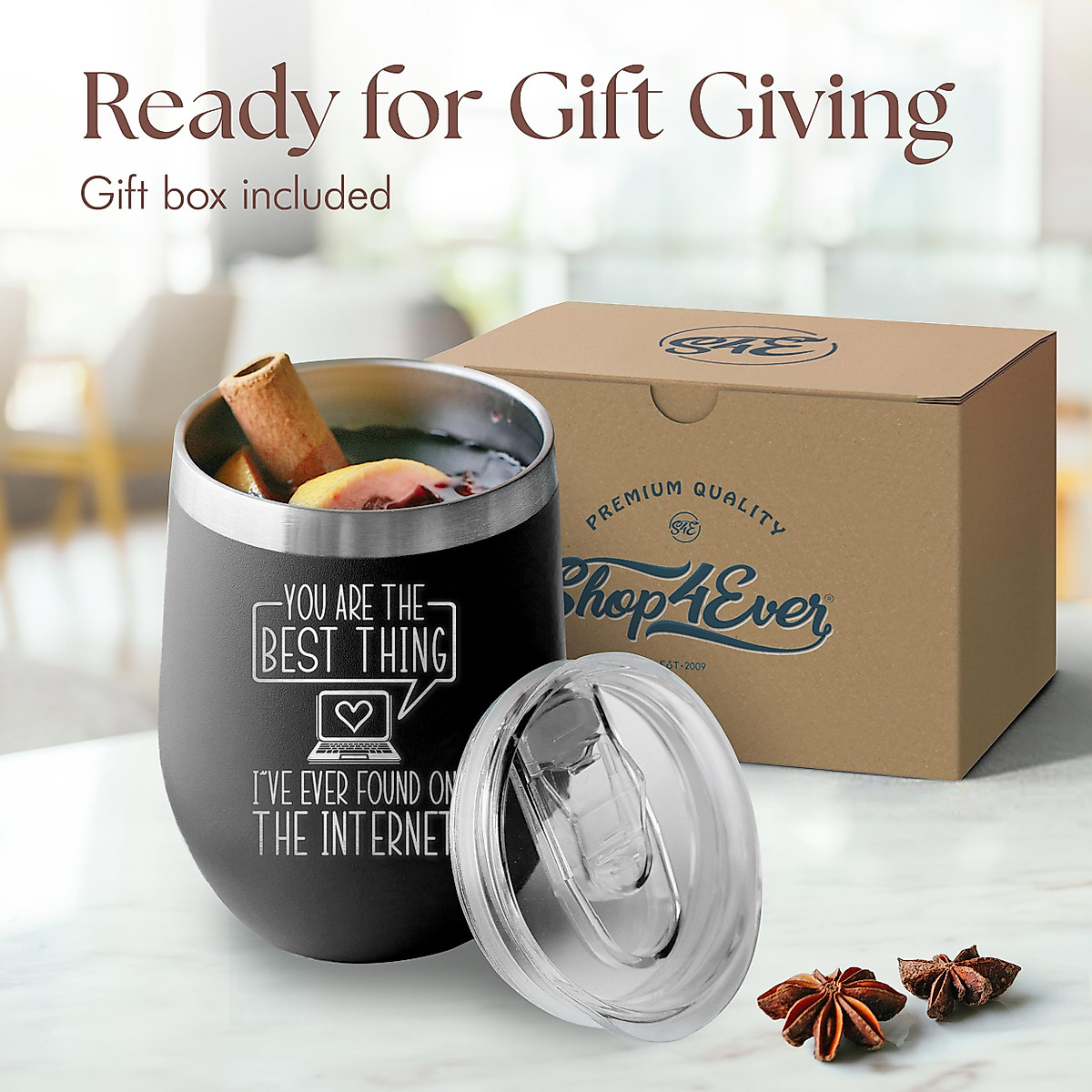 You Are The Best Thing I Ever Found on The Internet Engraved Insulated Stainless Steel Wine Tumbler with Lid 12 oz. Gift for Couples (Black)