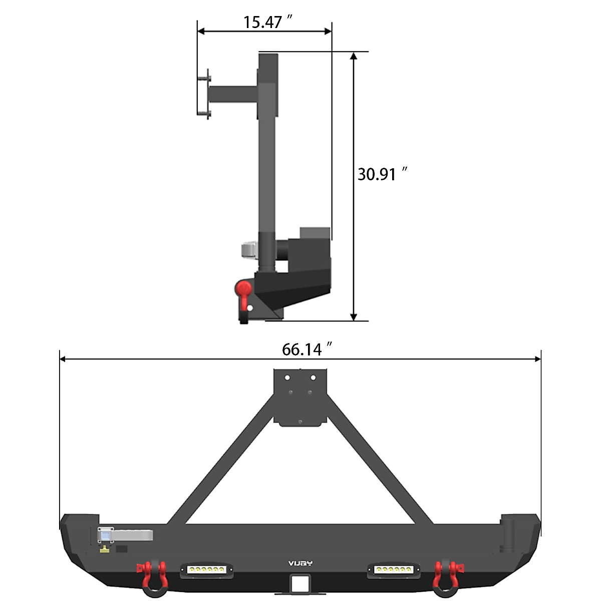 LUYWTE For 1984-2001 Cherokee XJ Rear Bumper With Spare Tire Carrier&Lights&D-Rings(Texture Black)